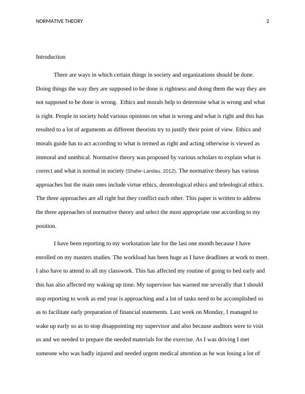 Normative Theory and Ethical Decision-Making Analysis