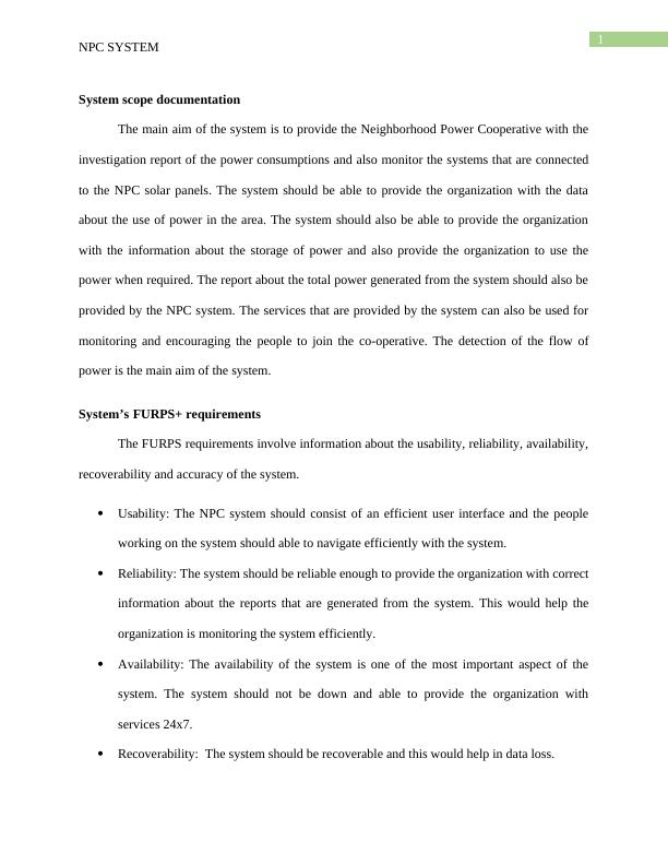 NPC System: Scope, FURPS+ Requirements, Use Case Diagram
