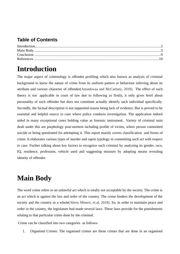 Offender Profiling: Classification and Forms of Crime