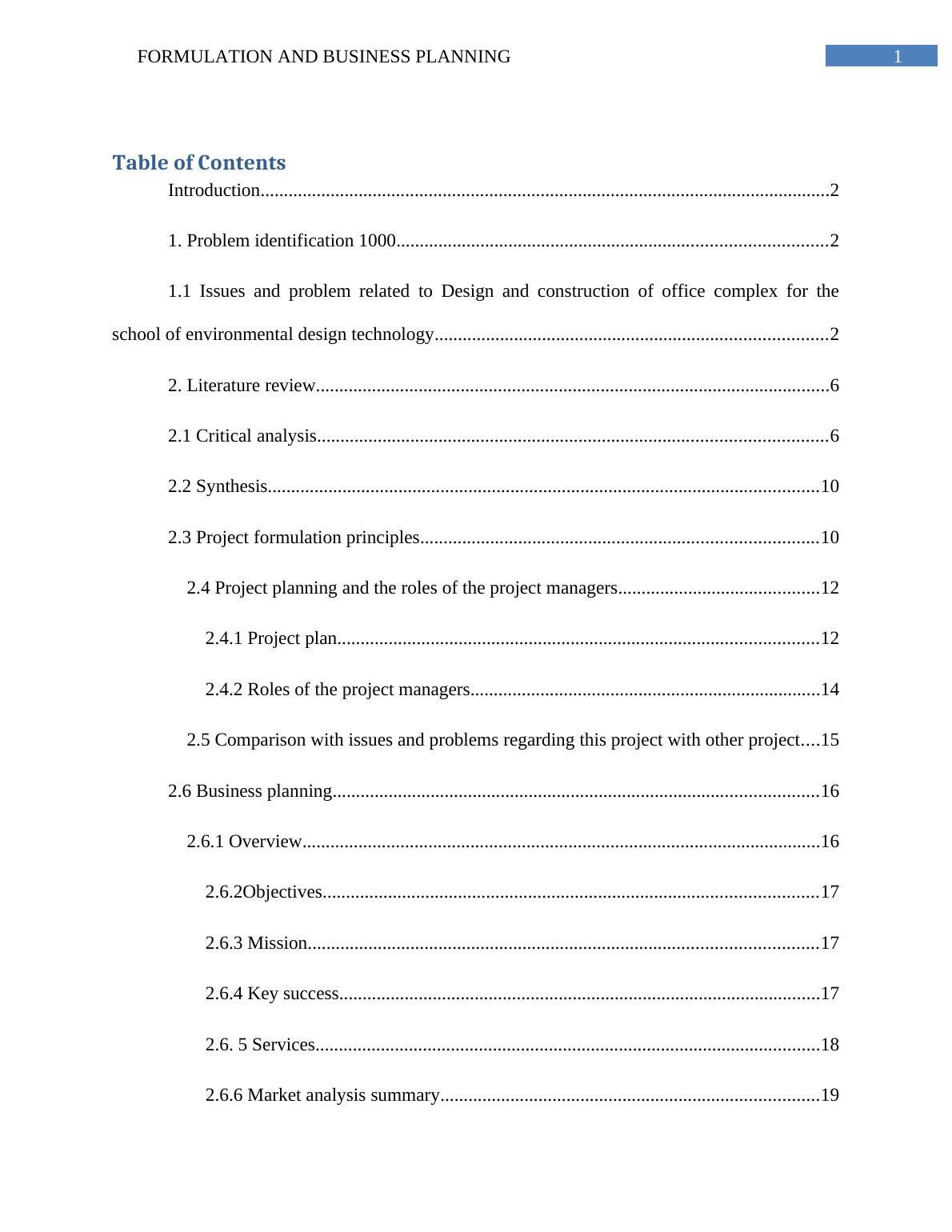 University Project: Formulation and Business Planning Report