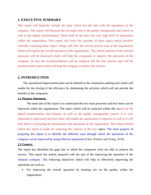 Operations Improvement Plan: Quality Management, Digital Transformation ...