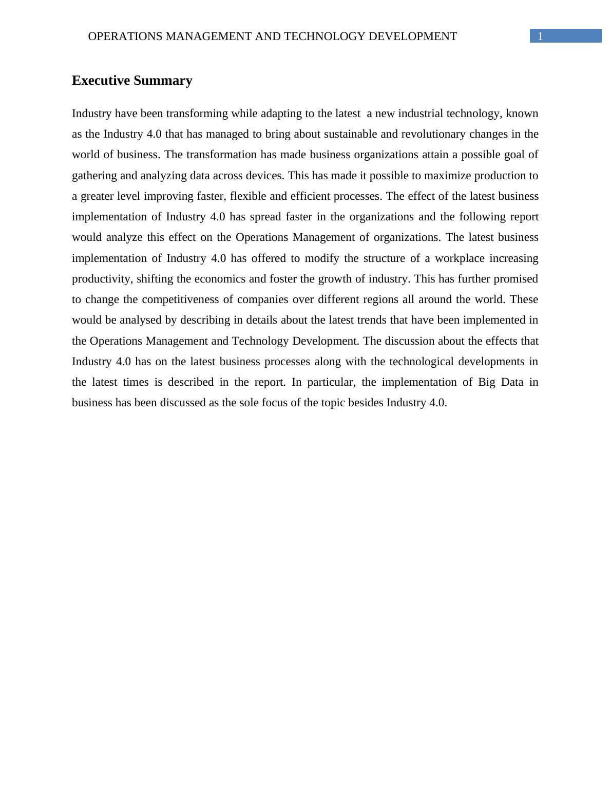 MGMT20130 Operations Management and Technology Report