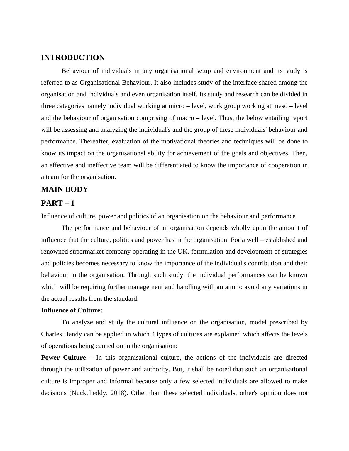 Organisation Behaviour: Influence of Culture, Power and Politics on ...