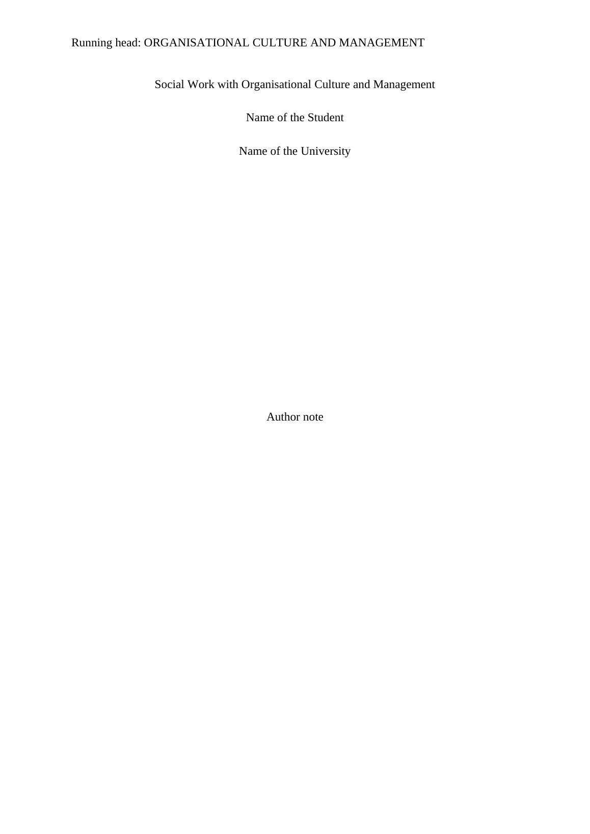 Organisational Culture and Management for Social Work | Desklib