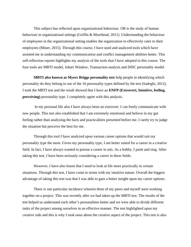 Reflective Essay: Organizational Behavior Analysis