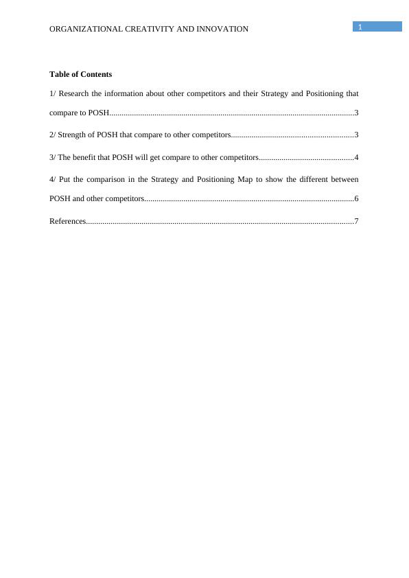 Organizational Creativity and Innovation - Comparison with Competitors