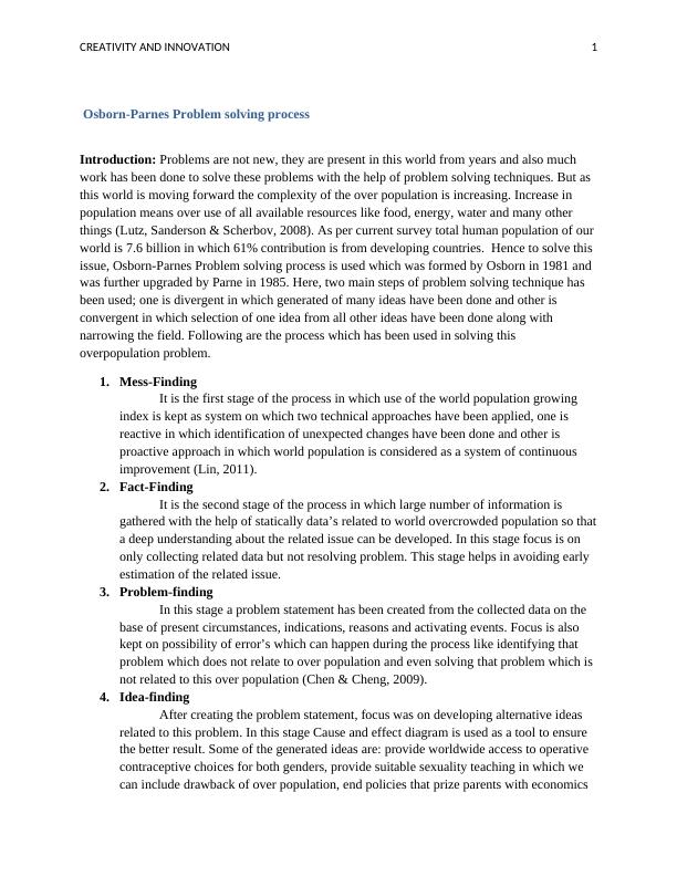 Osborn-Parnes Problem Solving Process for Overpopulation