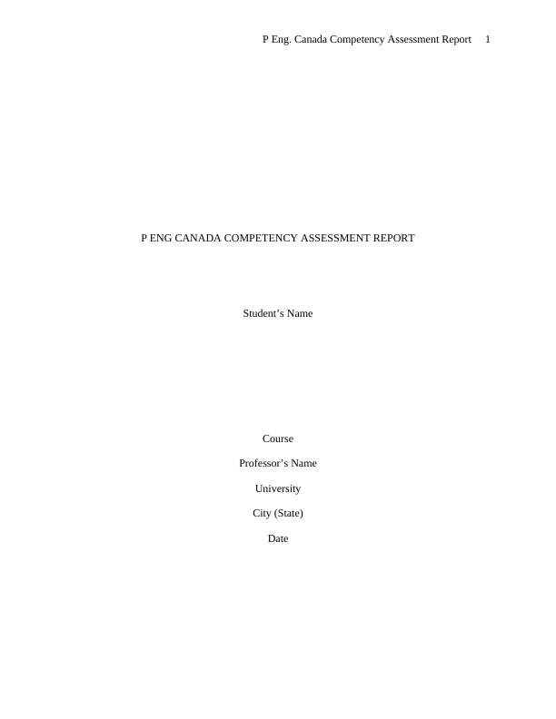 P Eng. Canada Competency Assessment Report Writing