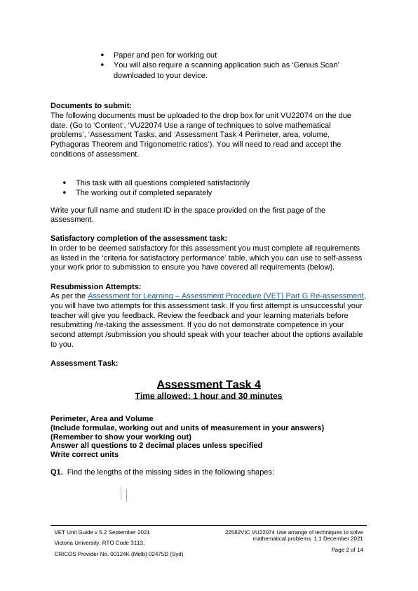 Perimeter, Area, Volume, Pythagoras Theorem and Trigonometric Ratios ...
