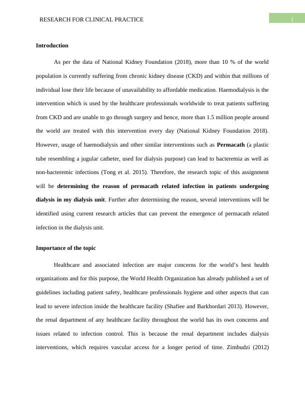 Clinical Practice Research: Permacath Infections in Dialysis