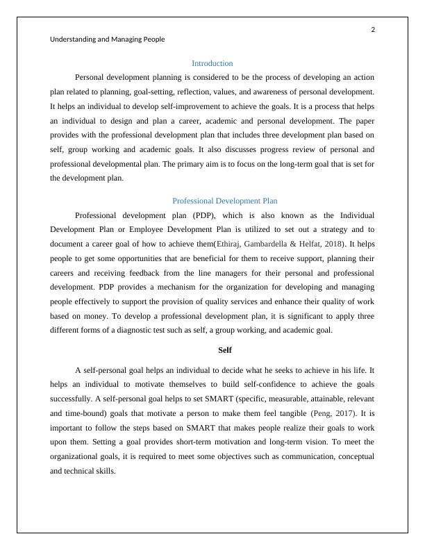 Personal Development Plan for Understanding and Managing People