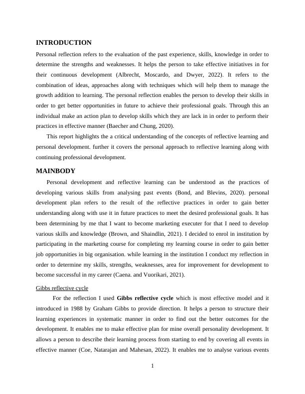 Personal and Professional Development: Reflective Learning