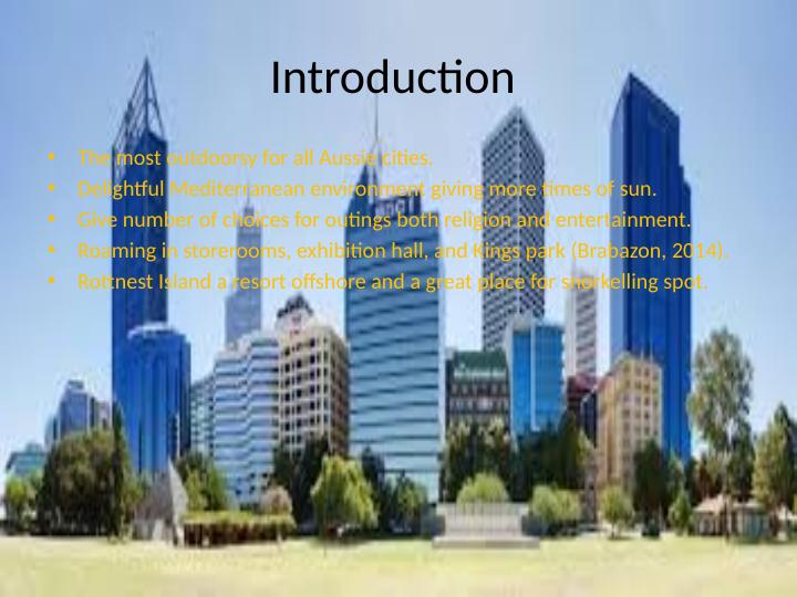 Perth CBD Tourism: Presentation and Market Approach