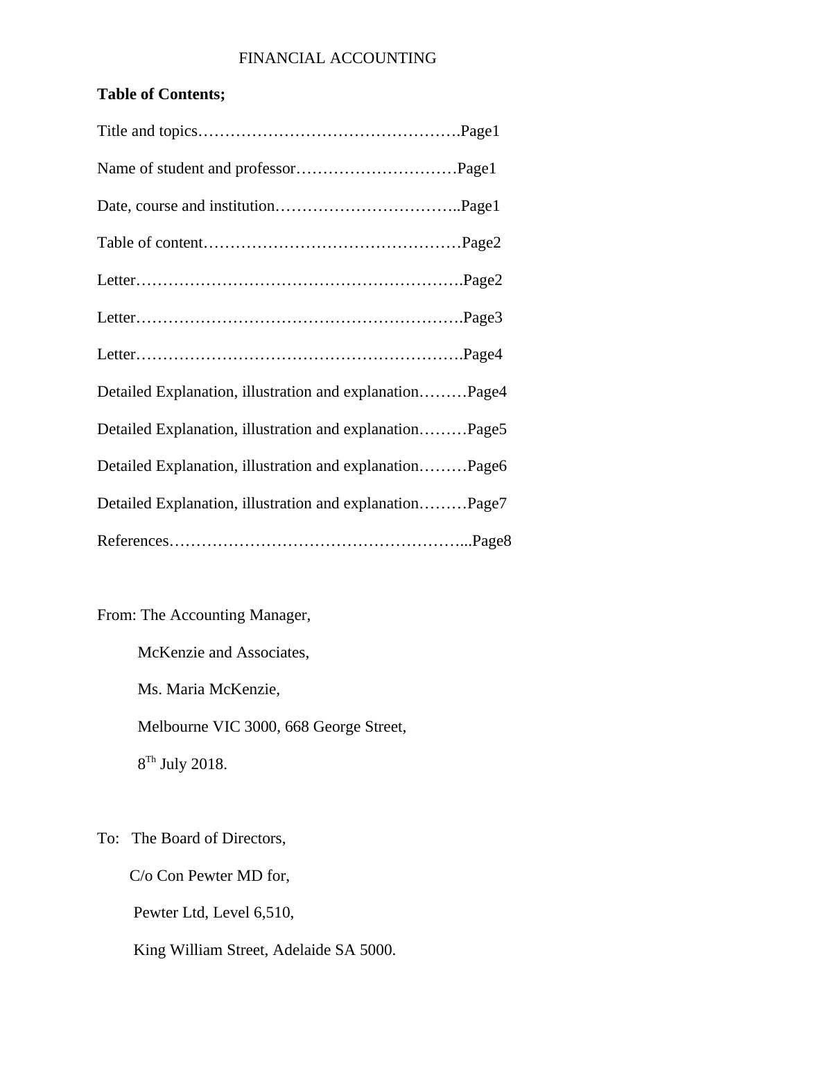 Accounting Advice for Pewter Ltd Board of Directors | Desklib