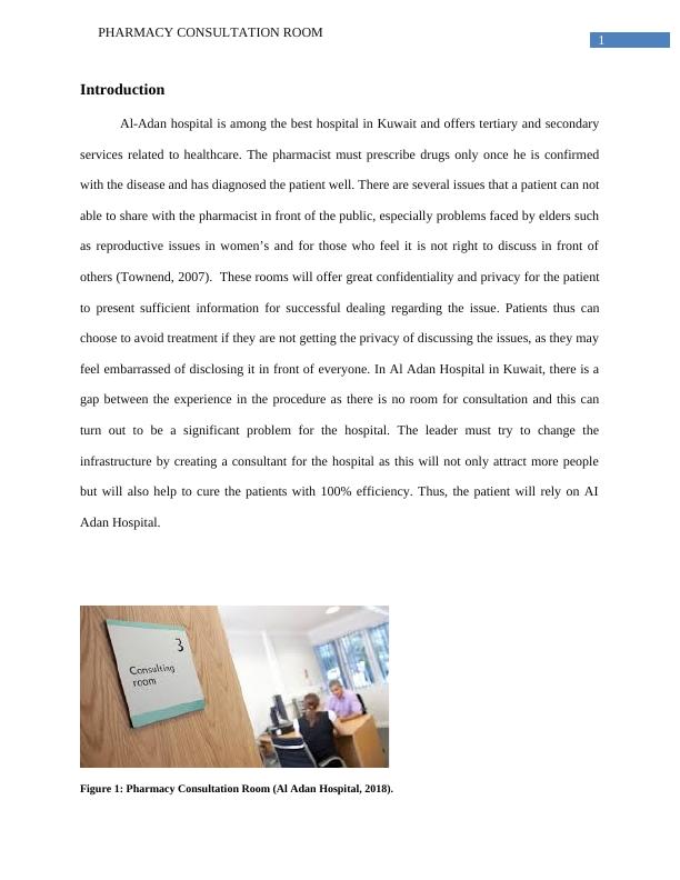 Al Adan Hospital: Pharmacy Consultation Room Project Report