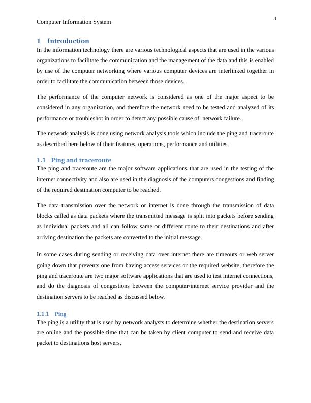 Ping and Traceroute: Network Analysis Tools for Computer Information System