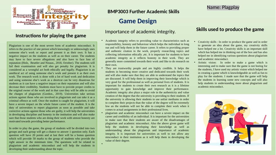Plagplay Game Design: BMP3003 & Academic Integrity