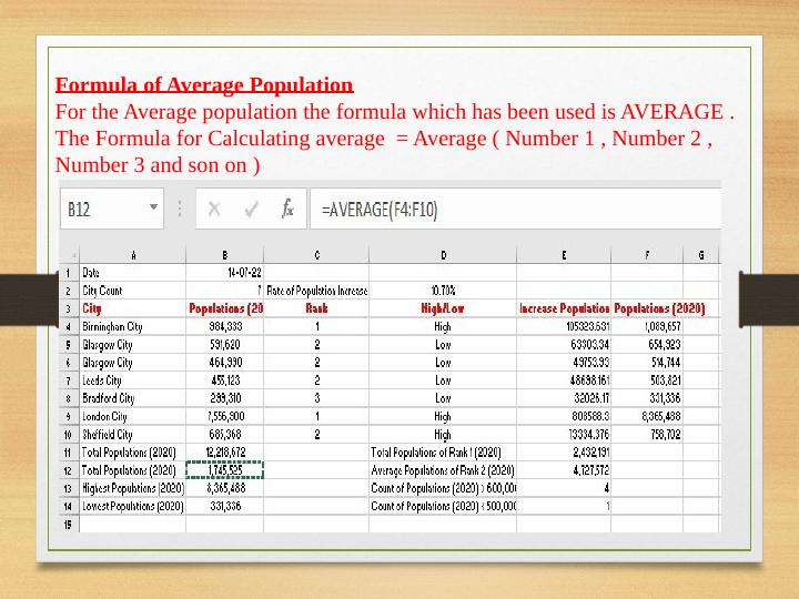 Formulas for Population Analysis in UK Cities - Desklib