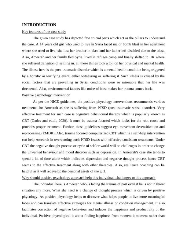 Positive Psychology Intervention for PTSD: A Case Study of Ameerah