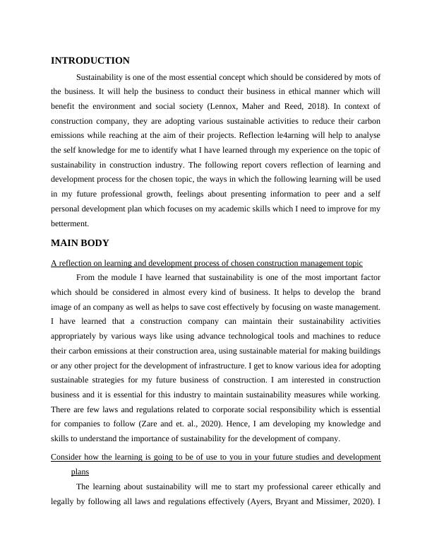 Reflection Report On Learning And Development Process Desklib
