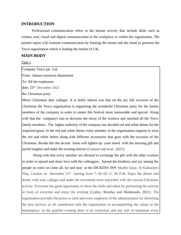 Professional Communication: Memo and Email Writing for Tesco