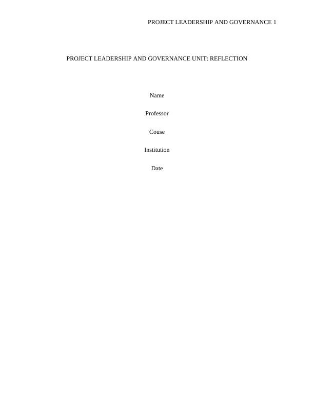 Project Leadership and Governance Unit: Reflection