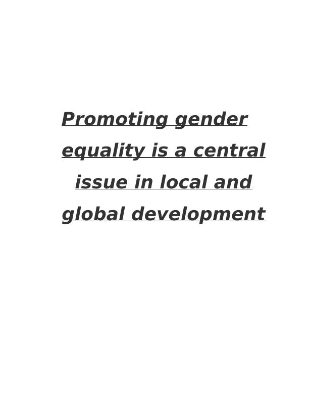 Promoting Gender Equality for Local and Global Development