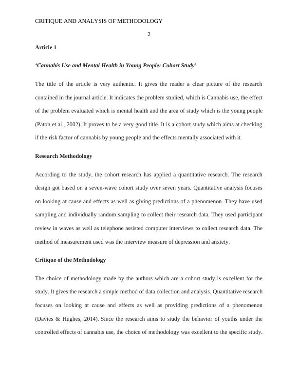 Critique and Analysis of Methodology in Public Health Studies | Desklib