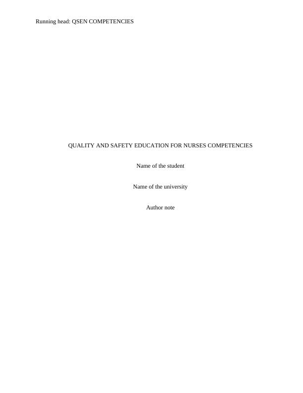 QSEN Competencies: Personal Development Plan for Nurses