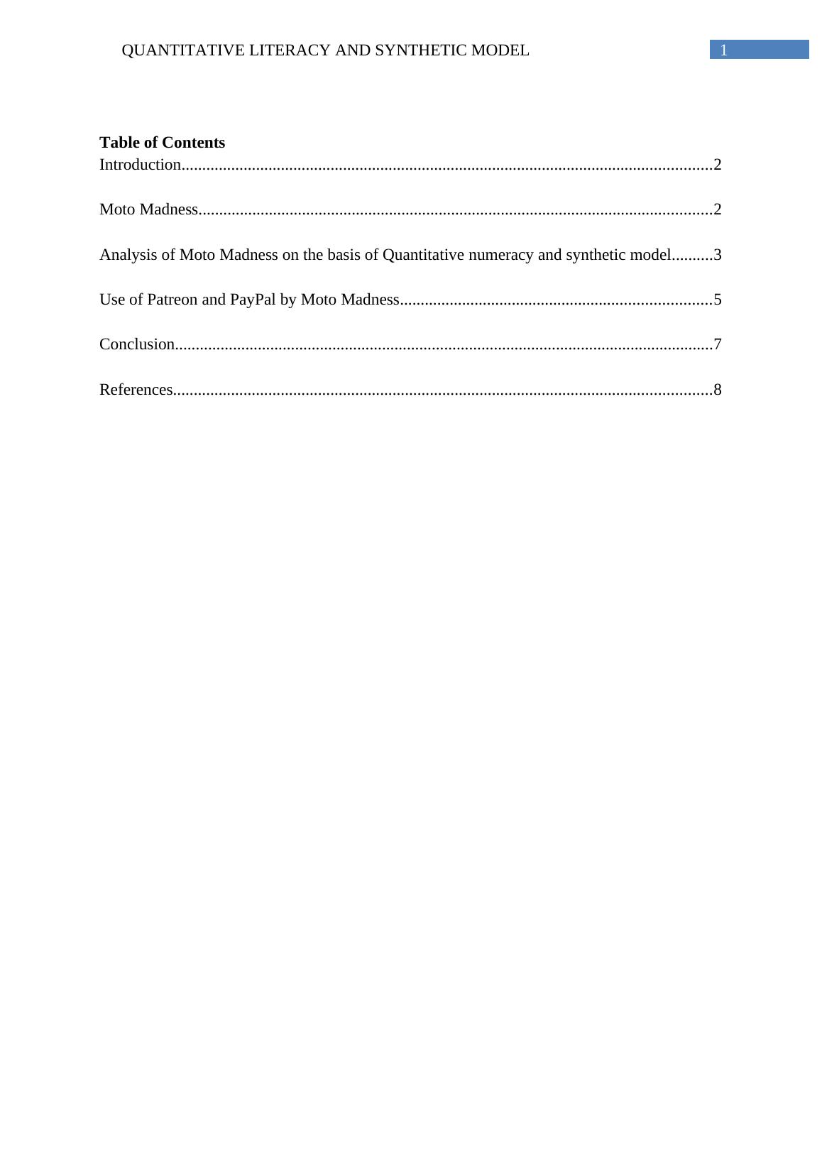 Quantitative Analysis and Synthetic Model for Moto Madness