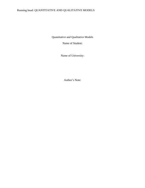 Quantitative And Qualitative Models Business Research