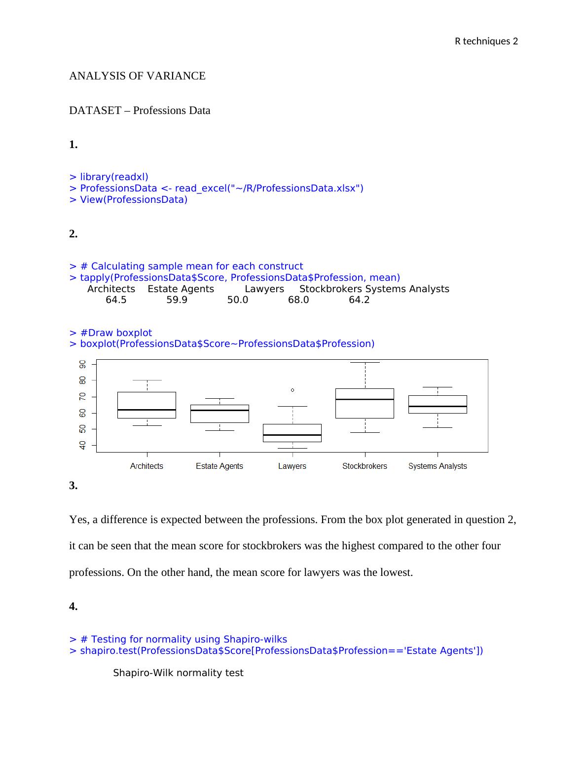 R Techniques for Analysis of Variance, Kruskal-Wallis Test, and Chi-Square
