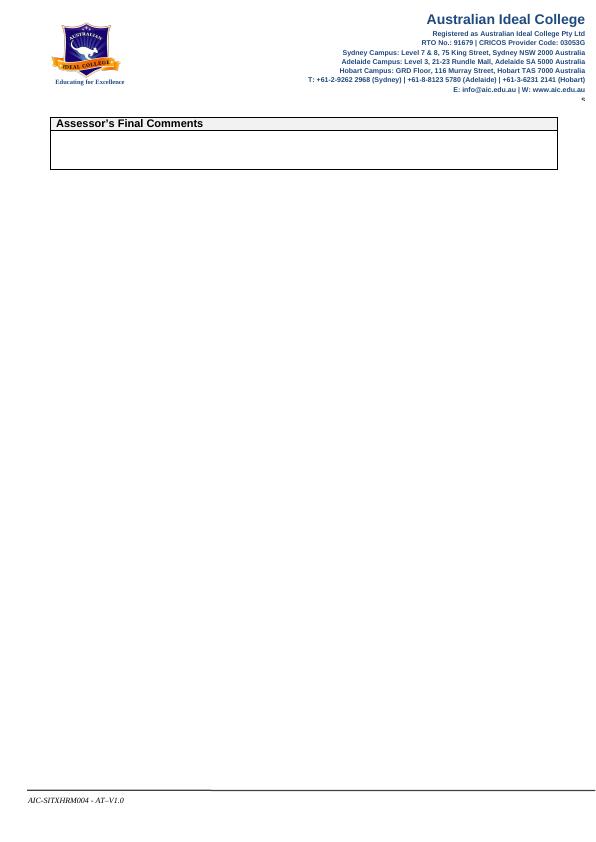 SITXHRM004: Recruit, Select, and Induct Staff - AIC Project
