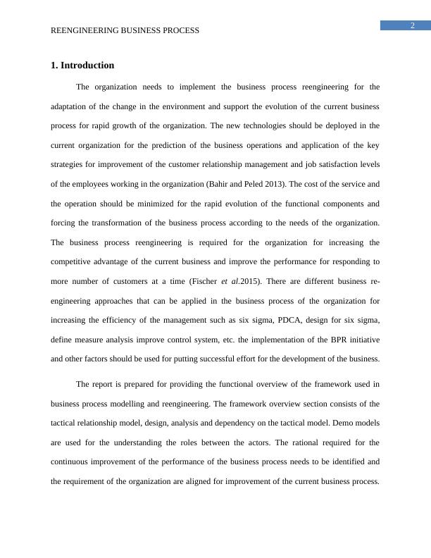 Reengineering Business Process: Framework Overview and Process Modelling