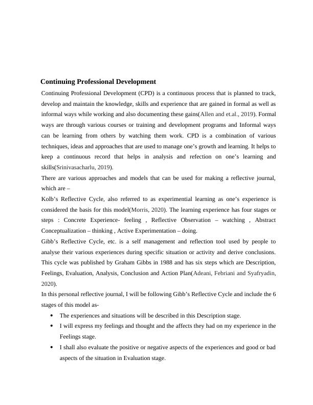 Continuing Professional Development Reflective Journal