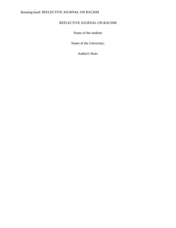 Reflective Journal: Understanding Racism & Experiences