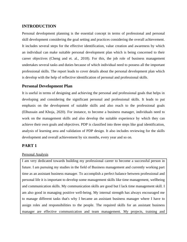 Reflective Practice Portfolio for Personal Development Plan