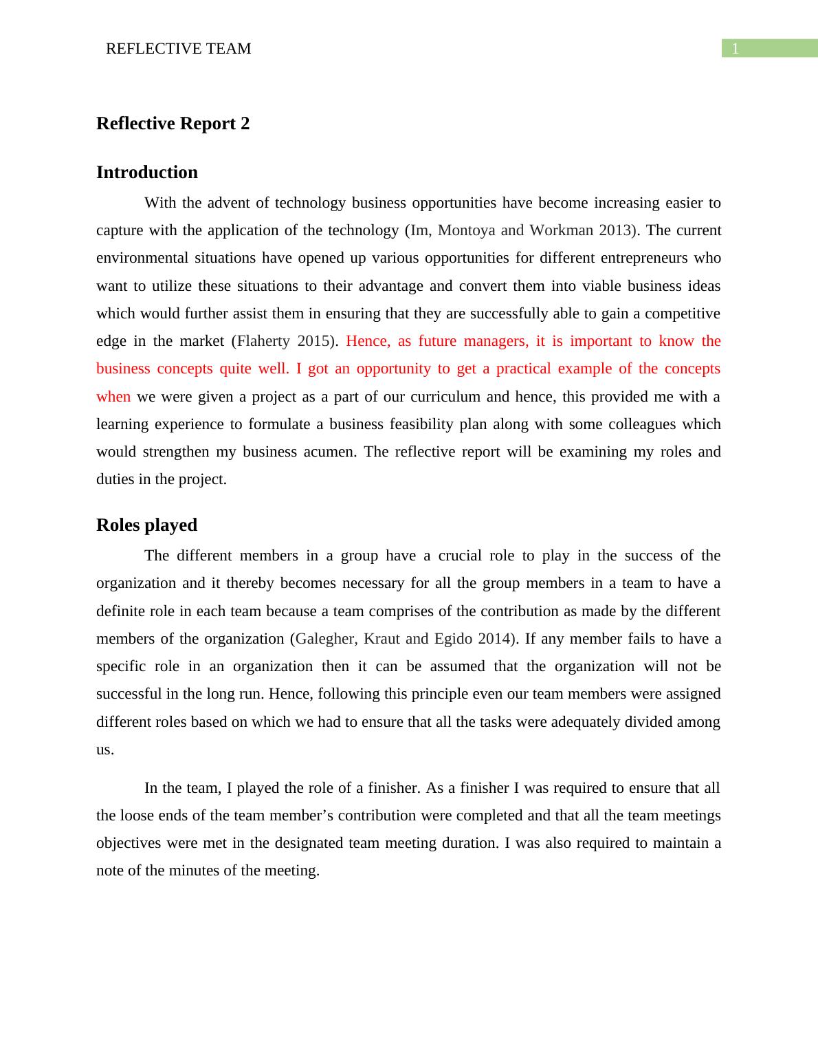 iMBA Entrepreneurship: Reflective Report on Team Project