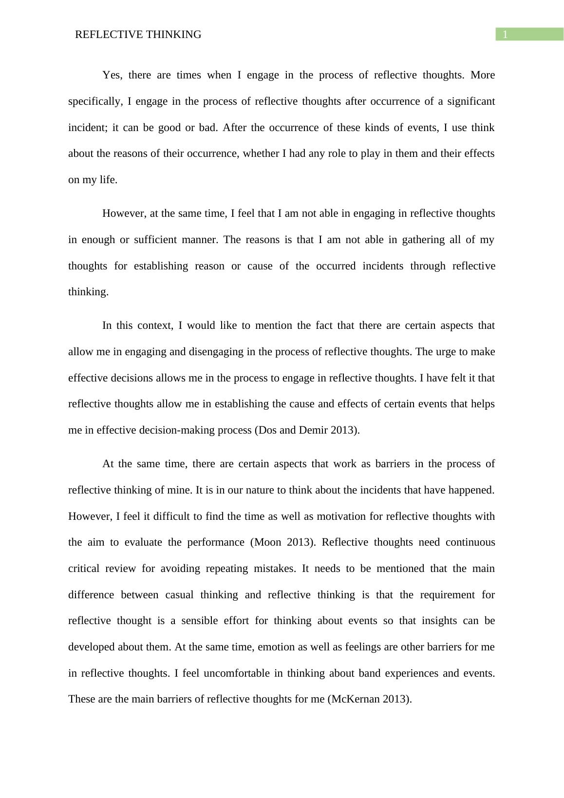 Reflective Thinking: Strategies, Barriers and Benefits