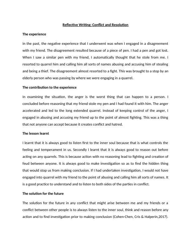 COIT20249: Reflective Analysis of Conflict Resolution
