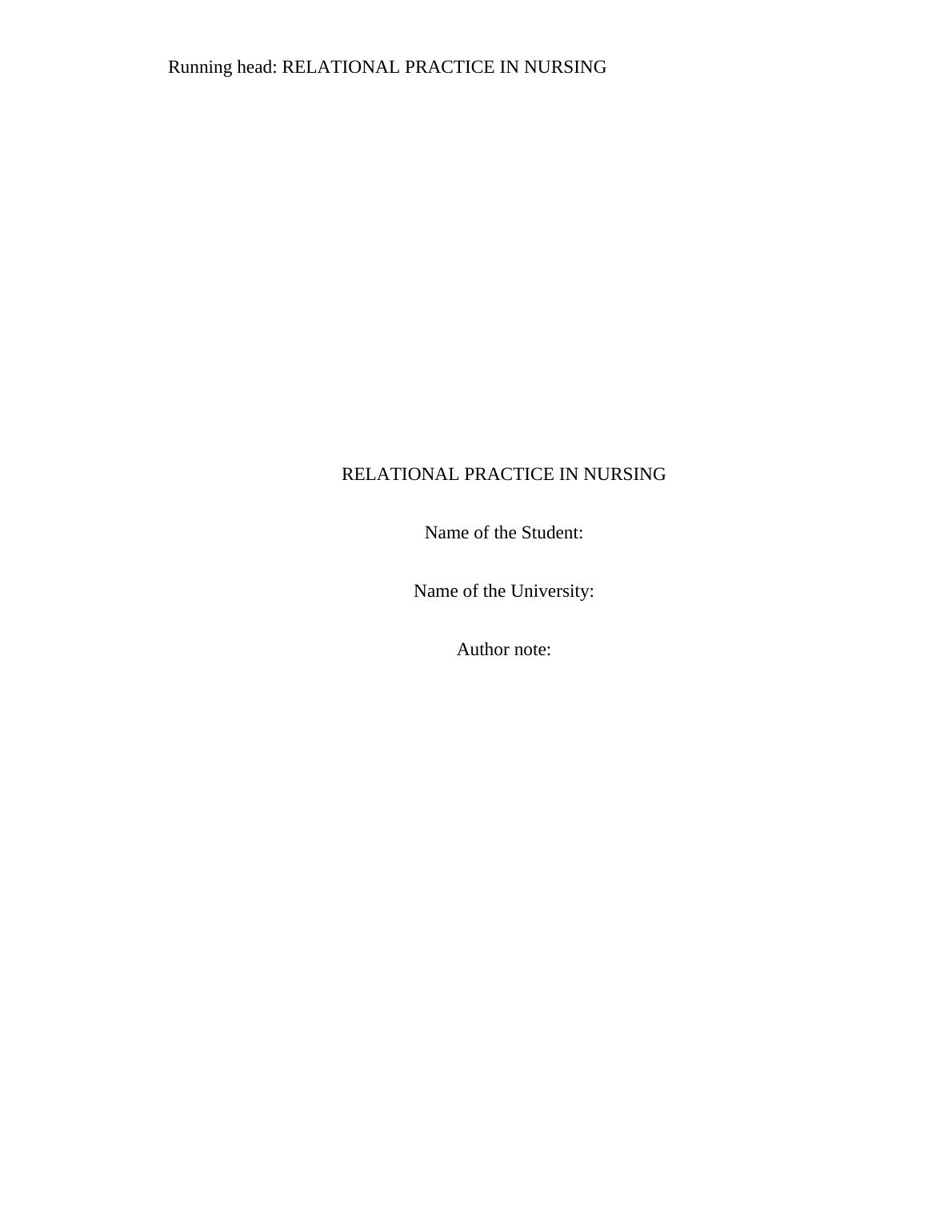 Relational Practice in Nursing - Desklib