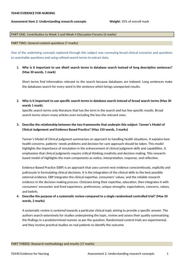 Understanding Research Concepts in Evidence-Based Nursing | Desklib