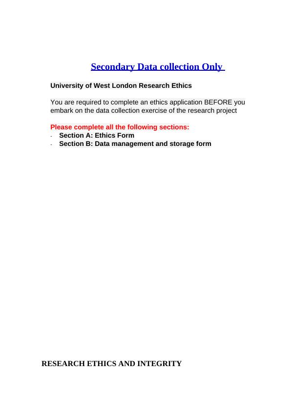 Research Ethics and Integrity Risk Assessment Form for Secondary Data ...