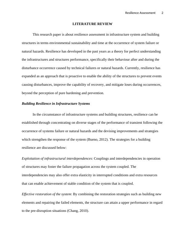 Resilience Assessment In Infrastructure System And Building Structures