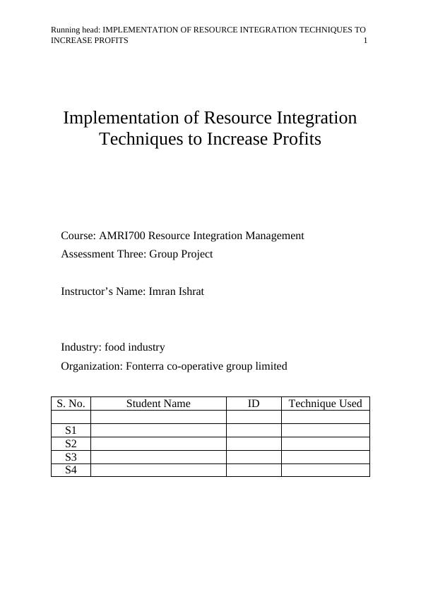 Resource Integration Techniques to Increase Profits - Desklib