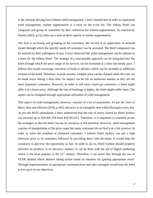 Revenue and Yield Management for Tourism and Hospitality - Desklib