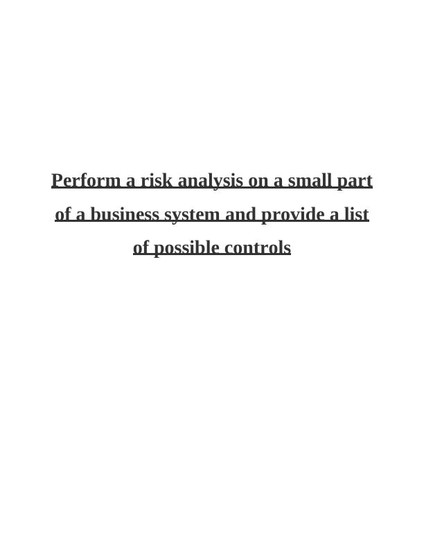 Risk Analysis and Controls for Business System