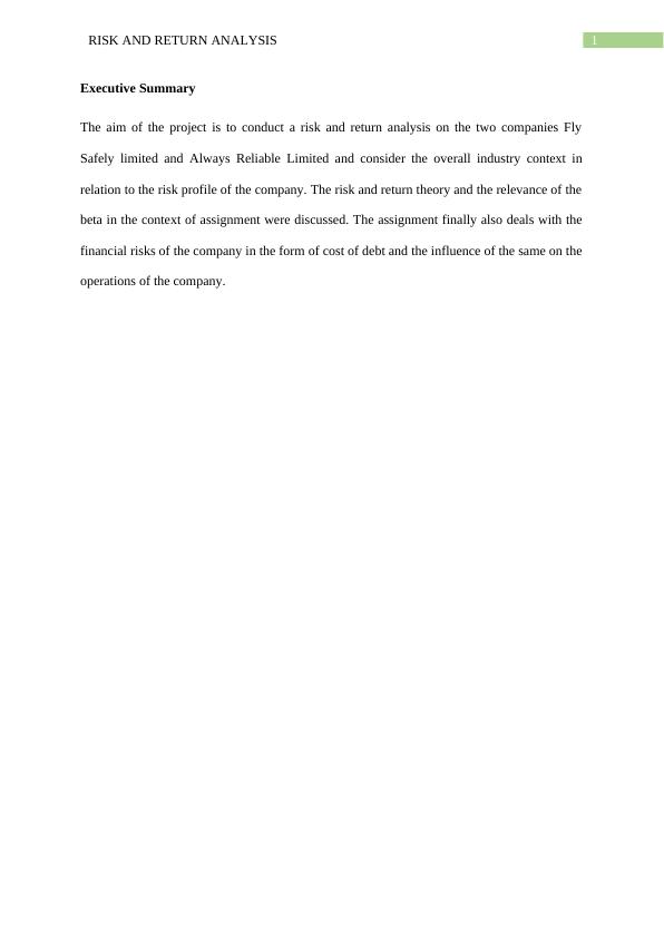 Risk and Return Analysis of Fly Safely Ltd: ACC00716