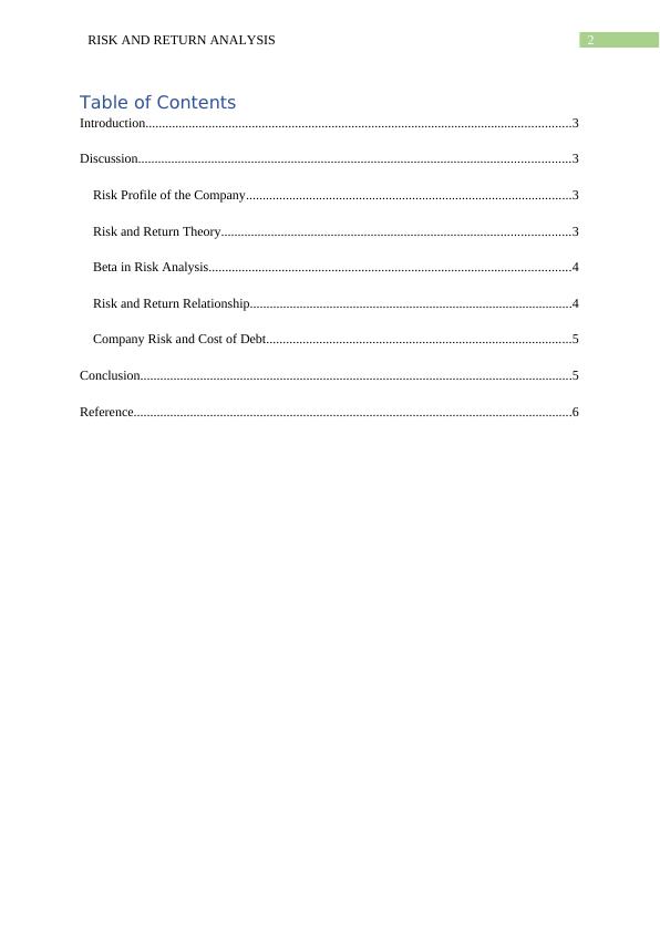 Risk and Return Analysis - Desklib