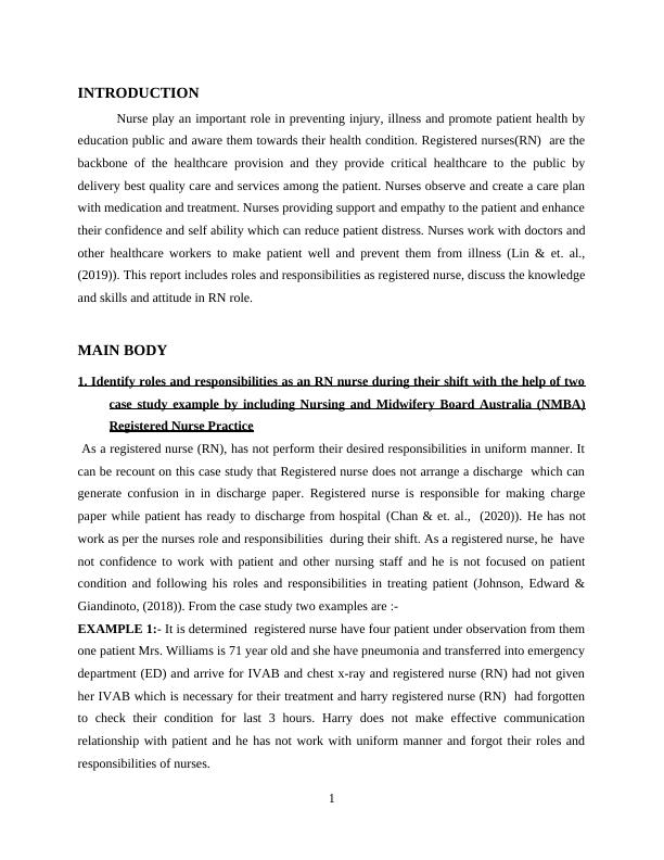 Roles and Responsibilities of RN Nurse: Case Study Analysis